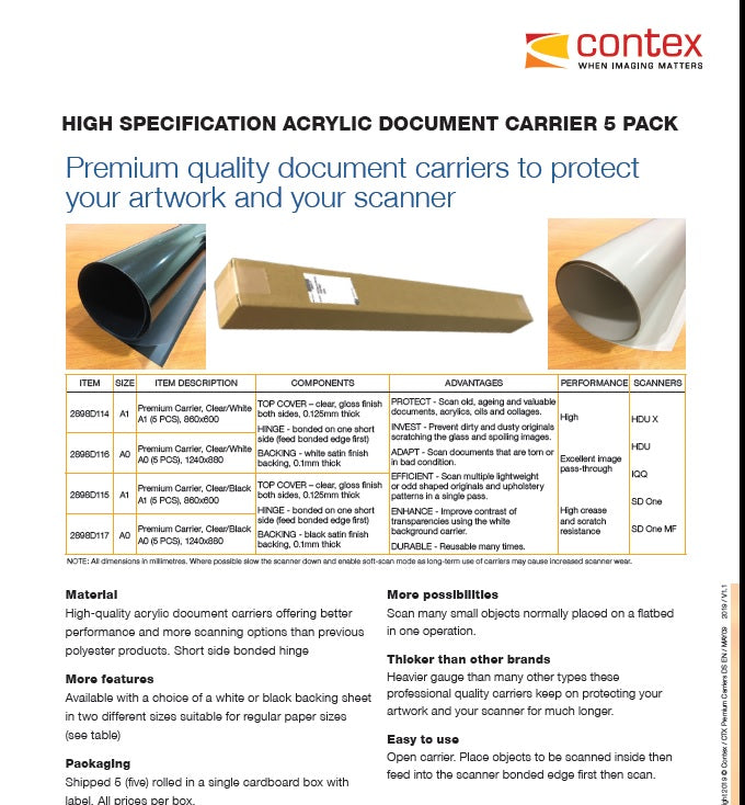 Contex Scanner Transparent Premium Document Carrier Pack of 5 Sleeves – A/E Graphics